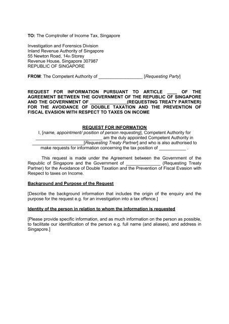 TO: The Comptroller of Income Tax, Singapore Investigation ... - IRAS