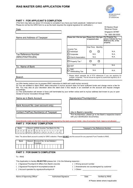 IRAS MASTER GIRO APPLICATION FORM