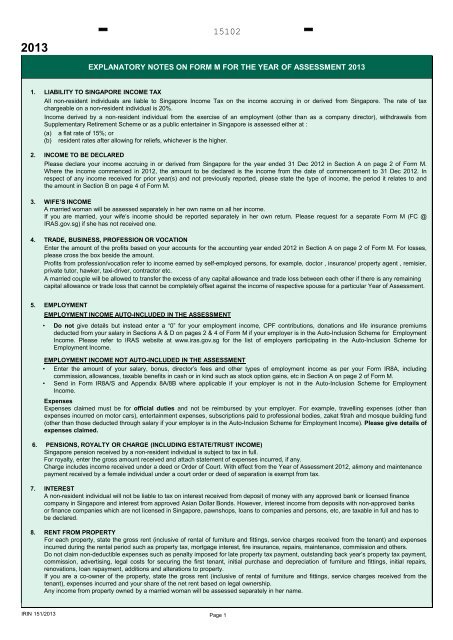 EXPLANATORY NOTES ON FORM M FOR THE YEAR OF ... - IRAS