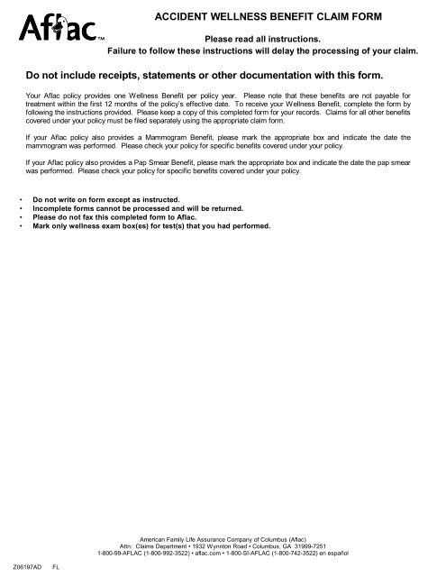 Aflac Wellness Claim Form Printable - prntbl.concejomunicipaldechinu.gov.co