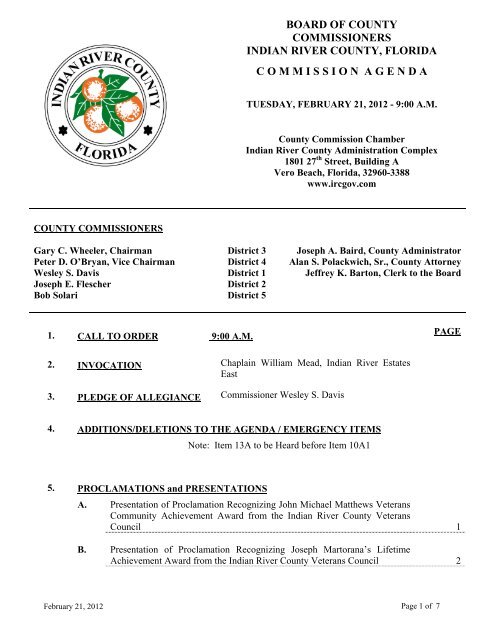 board of county commissioners indian river county, florida ...