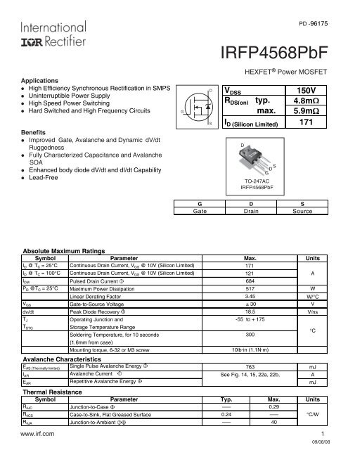 IRFP4568PBF Datasheet