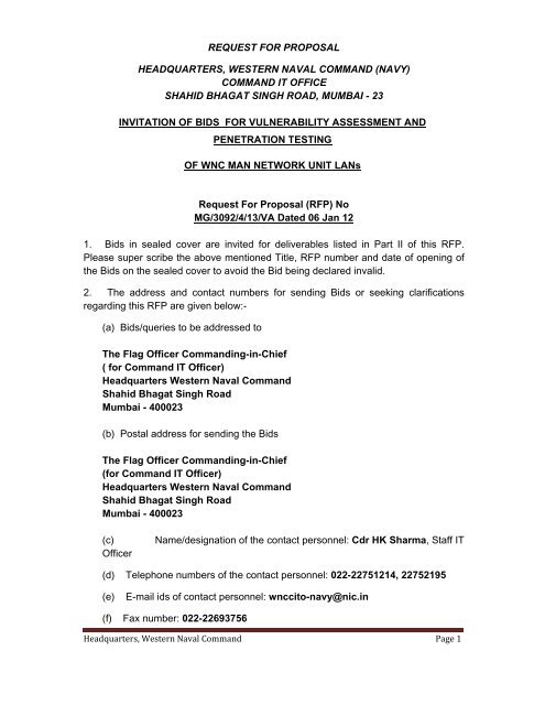 request for proposal headquarters, western naval command