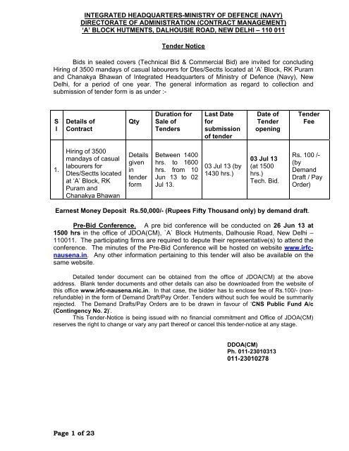 Tender Notice - Information Resource & Facilitation Centre, Indian ...