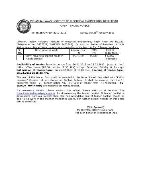 open tender notice - Indian Railways Institute of Electrical Engineering