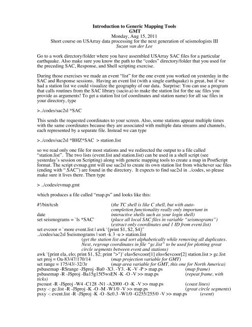 Introduction to Generic Mapping Tools GMT Monday, Aug 15 ... - IRIS