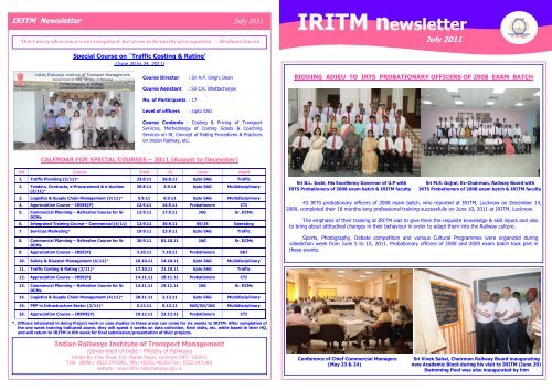 IRITM newsletter - Indian Railways Institute of Transport Management