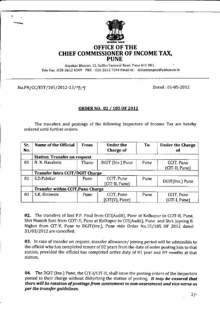 Transfer & Posting of ITI - (IRS) Officers Online