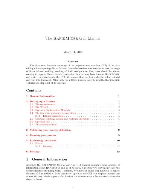 The RapidMiner GUI Manual