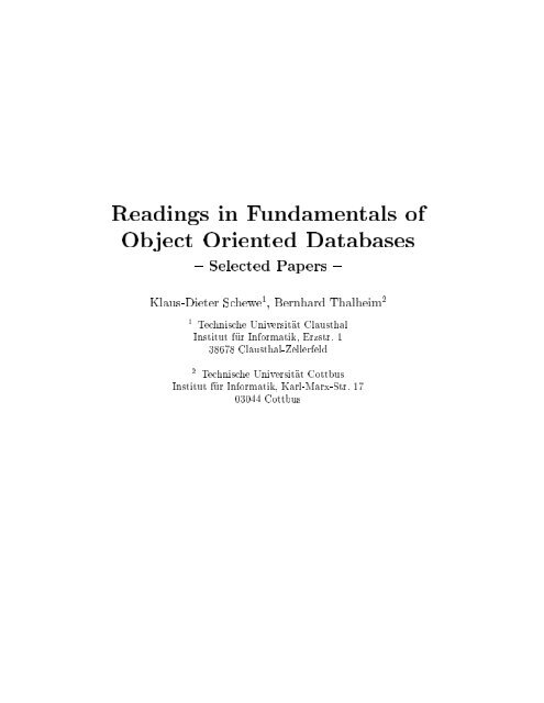 Readings in Fundamentals of Object Oriented Databases