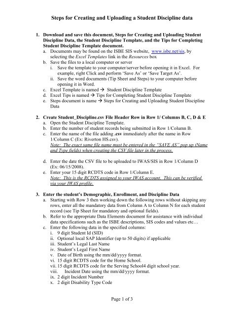 Steps for Creating and Uploading a Student Discipline data