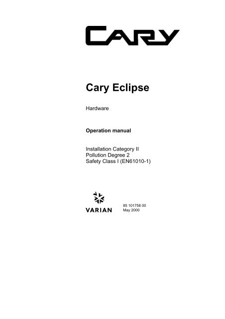 Cary Eclipse hardware operation manual