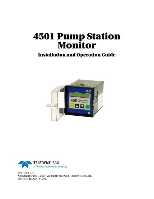 4501 Pump Station Monitor User Manual - Isco