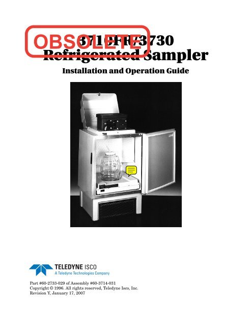 3710FR/3730 Refrigerated Sampler - Isco