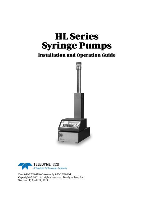 HL Series Syringe Pumps User Manual - Isco