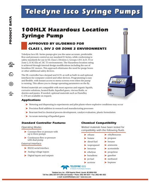 100HLX Syringe Pump datasheet - Isco