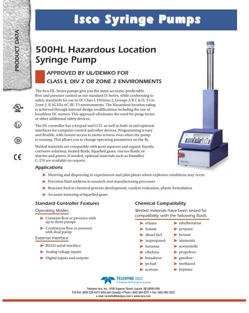 500HL Syringe Pump datasheet - Isco