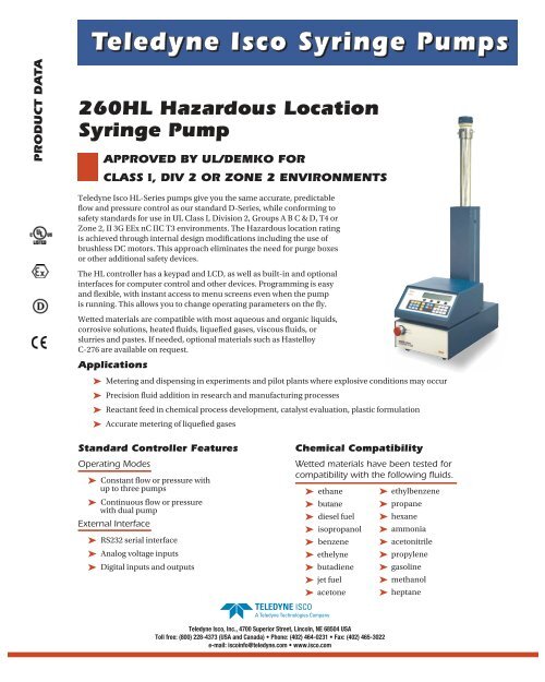 260HL Syringe Pump datasheet - Isco