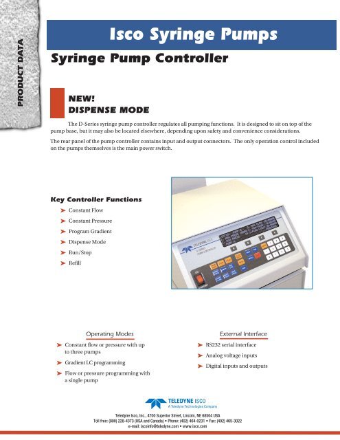 Syringe Pump Controller datasheet - Isco