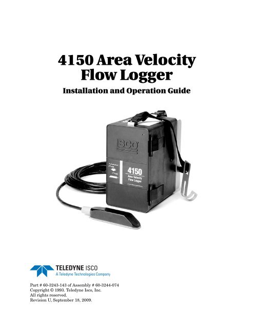 4150 Area Velocity Flow Logger User Manual - Isco