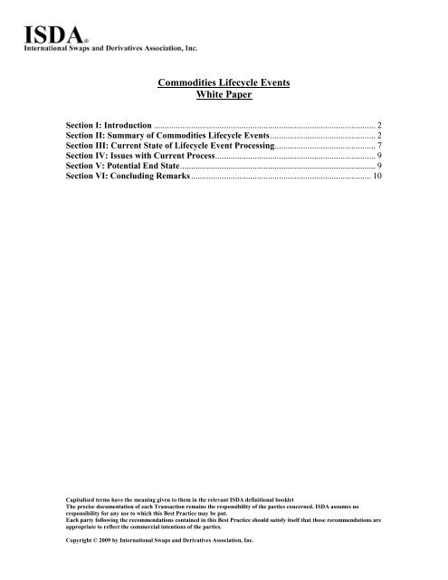 Commodities Lifecycle Events - ISDA