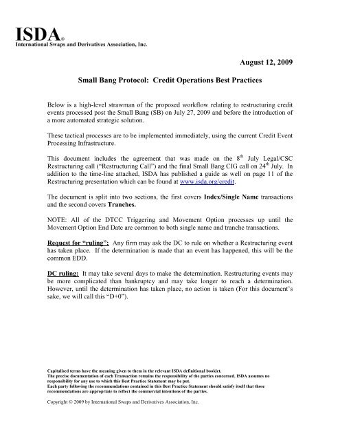 Credit Operations Best Practices - ISDA