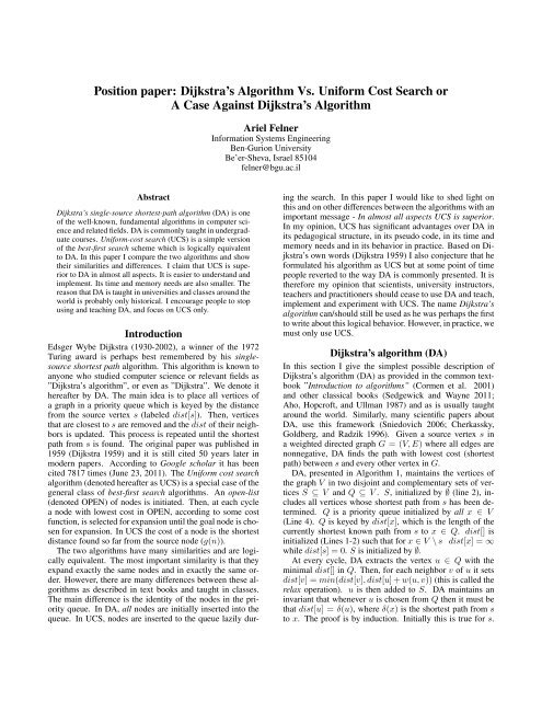 Dijkstras Algorithm Vs Uniform Cost Search Or A Case Against