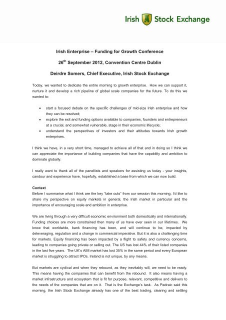 Closing Remarks from Deirdre Somers - Irish Stock Exchange