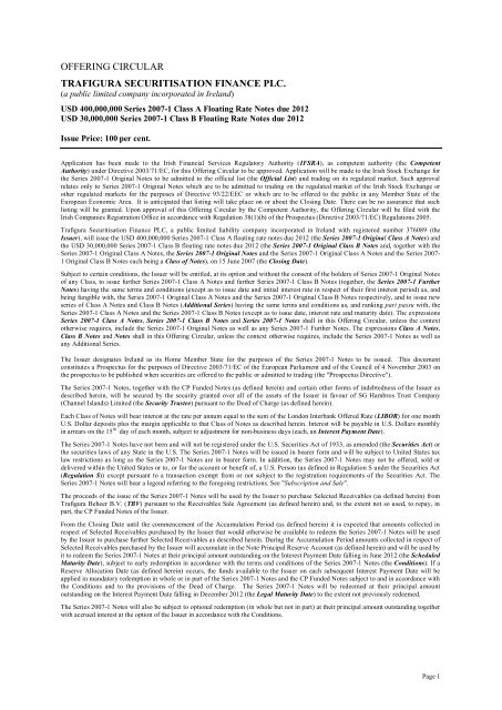 offering circular trafigura securitisation finance plc. - Irish Stock ...