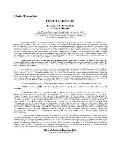 Offering Memorandum - Irish Stock Exchange