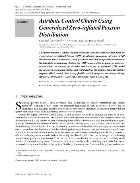 Attribute control charts using generalized zero-inflated Poisson ...