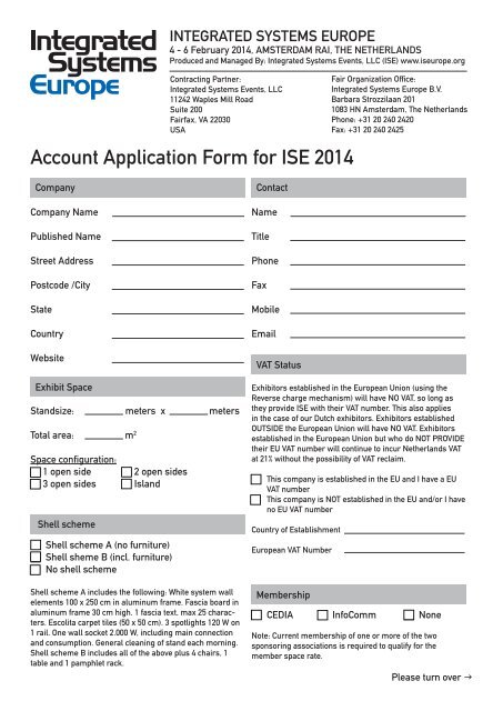 Account Application Form for ISE 2014 - Integrated Systems Europe