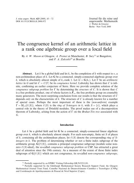 The congruence kernel of an arithmetic lattice in a rank one - Indian ...