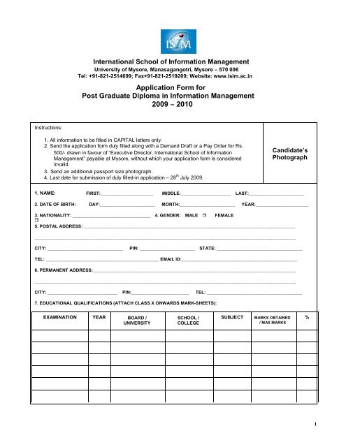 International School of Information Management Application Form ...