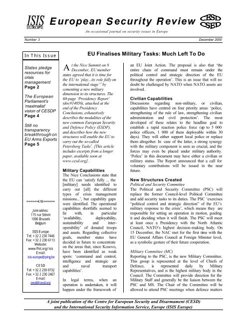 European Security Review - ISIS Europe