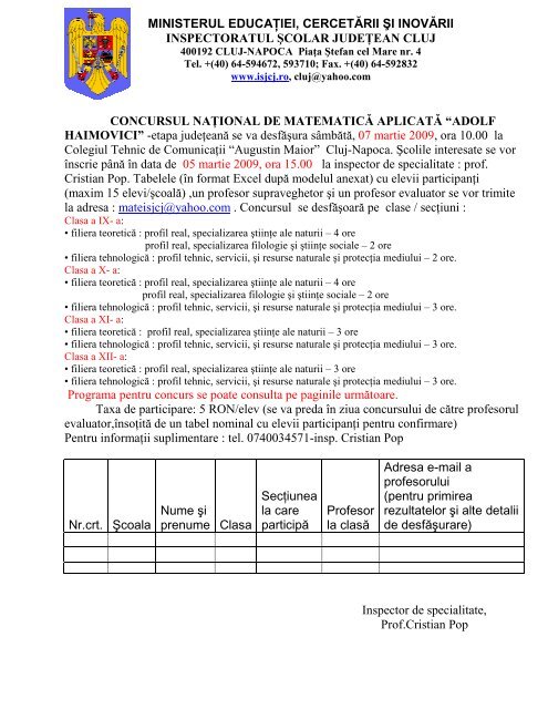 Concursul de matematica Adolf Haimovici etapa judeteana 2008-2009