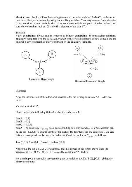â A+B=Câ can be turned into three binary constraints by - ISMLL