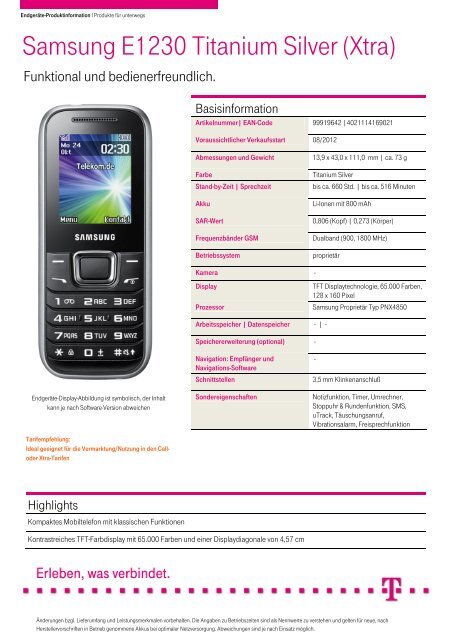 Samsung E1230 Titanium Silver (Xtra) - Eno