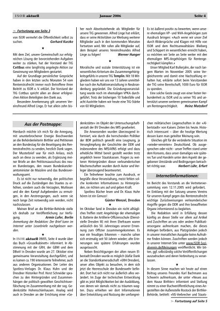 Aus der Postmappe: Internetinformationen: - ISOR