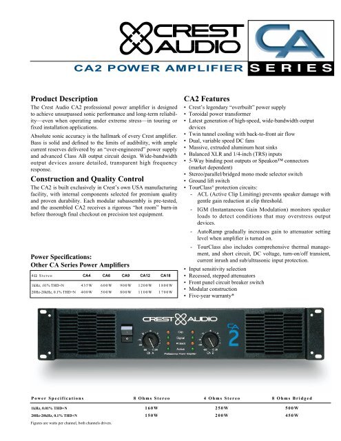 CA2 POWER AMPLIFIER - Crest Audio