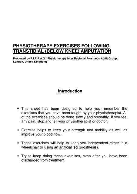PIRPAG Exercises Post Transtibial Amputation - Ispo.org.uk