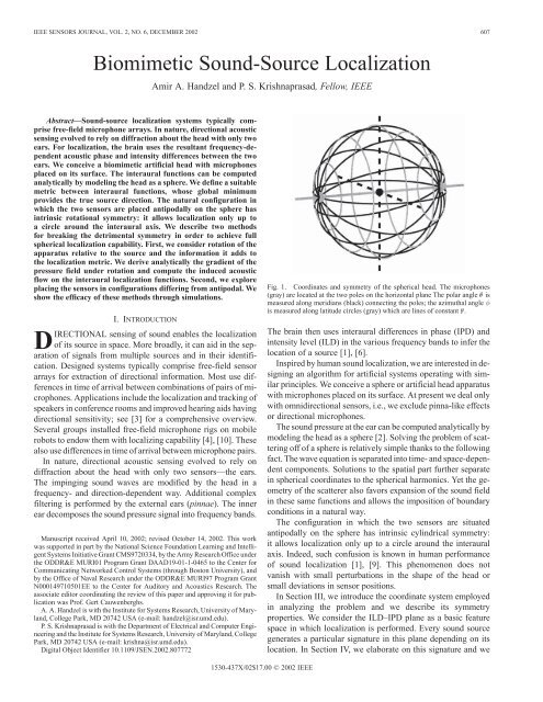 Bio-mimetic Sound Source Localization - Institute for Systems ...