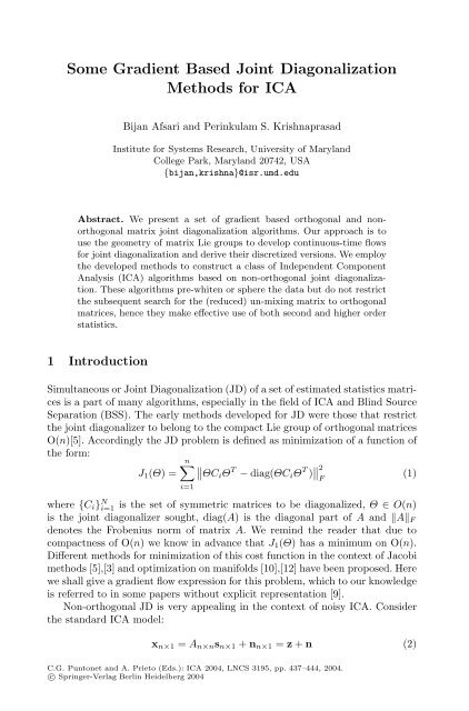 Some Gradient Based Joint Diagonalization Methods For Ica