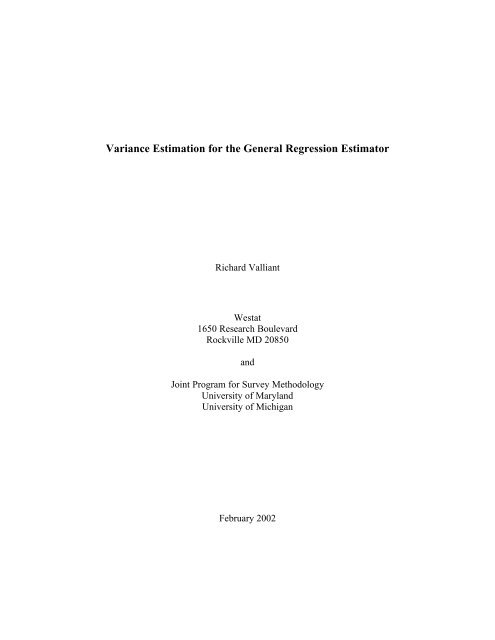 Variance Estimation For The General Regression Estimator