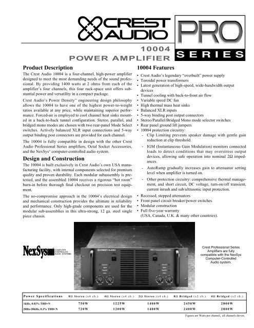 10004 POWER AMPLIFIER - Crest Audio