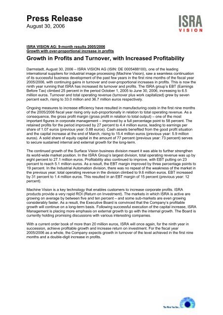 Press Release - ISRA VISION AG