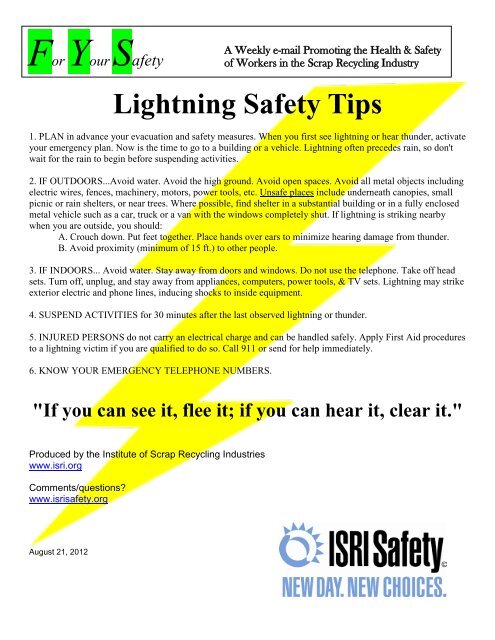 Lightning Safety Tips - ISRI Safety