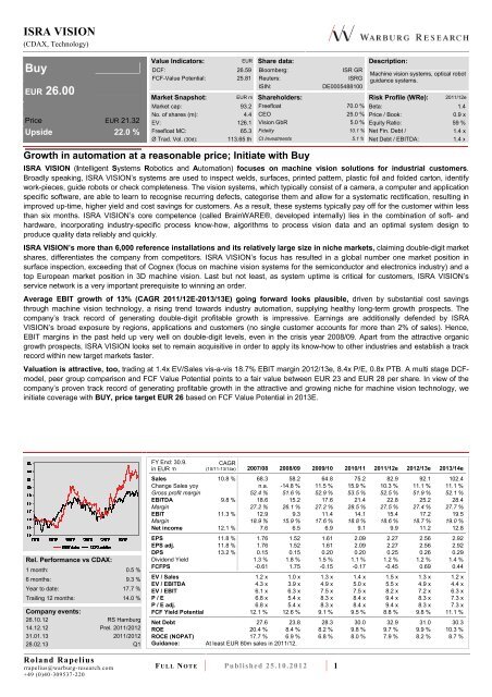 ISRA VISION Buy EUR 26.00 - ISRA VISION AG