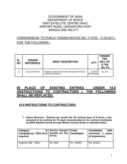 GOVERNMENT OF INDIA - ISRO