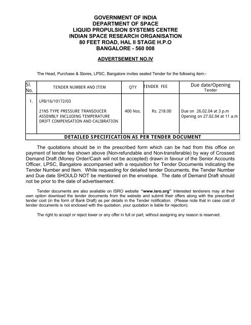 government of india department of space liquid propulsion ... - ISRO